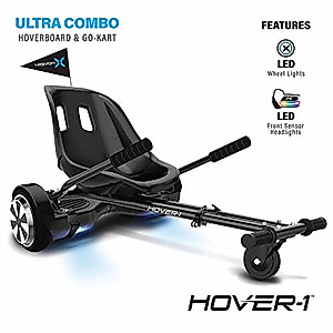 Hover-1 Ultra Electric Hoverboard & Go-Kart Combo | 7MPH Top Speed, 4HR Full Charge, Hand-Operated Rear Wheel Control, Adjustable Frame, Easy Installation