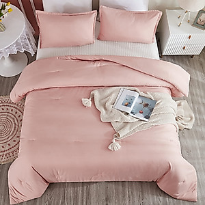 Litanika Pink Twin Comforter Set for Girls, 2 Pieces Kids Blush Plain Bedding Comforter Set, All Season Bed Set (66x90In Comforter & 1 Pillowcase)