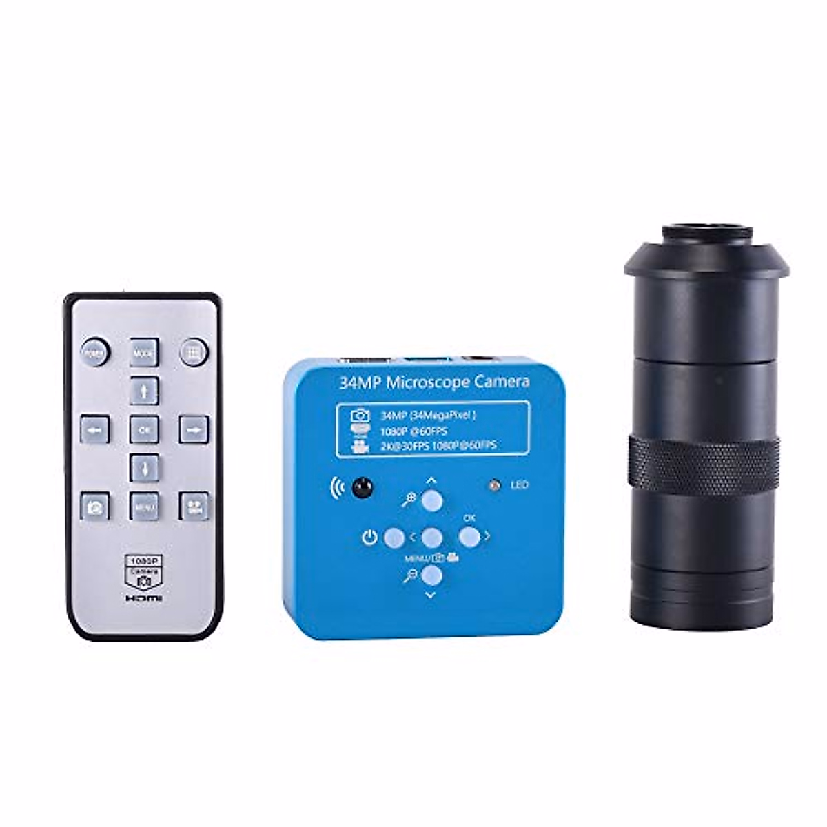 HAYEAR 34MP 1080P 60FPS 2K Full HD HDMI USB C-Mount Electronic Industry Microscope Camera Kit Digital Magnifier for PCB Repair + 100X C-Mount Lens+8" HD LCD Monitor + 40 LED Illumination Lamp