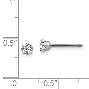 14K White Gold 3mm Square Cubic Zirconia CZ Stud Earrings