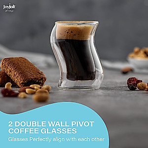 JoyJolt Pivot Espresso Shot Glass – Set of 2 oz Espresso Cups with Unique Design – Double Walled Thermo Espresso Glasses for Home or Professional Bar Use– Set of 2 Thermal Glassware for Morning Coffee