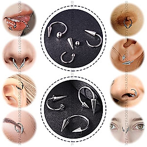BodyAce 16G Spike Septum Rings Horseshoe Nose Rings, Rook Daith Helix Tragus Cartilage Earrings Hoop, Stainless Steel Lobe Lip Piercing for Women Men [A:3pcs 8/10/12mm Black]