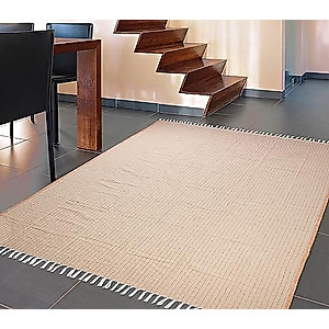 Casavani Upgraded Boho Bathroom Rug 100% Woven Geometric Rug for Bedroom White and Black Rug Bohemian Bath Mat, Kitchen Rug Washable Cotton Throw Rug Tassel Rug for Living Room 4x10 Feet Runner