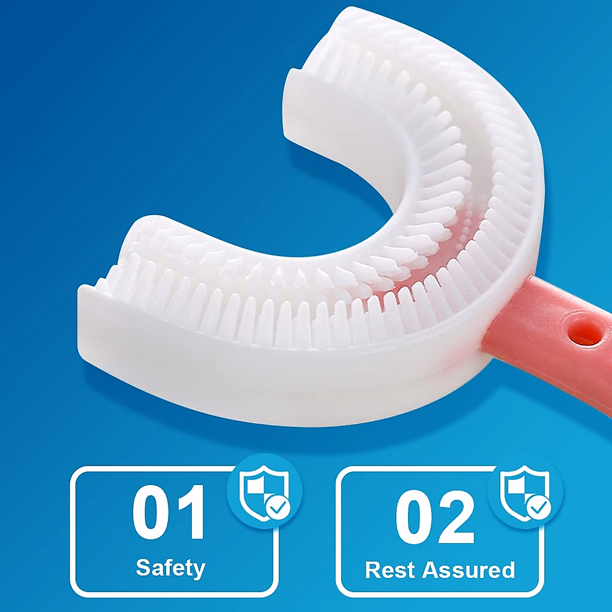 Mespirit 2Pcs Kids U-Shaped Toothbrush,Food Grade Soft Silicone Brush Head, 360° Oral Teeth Cleaning Design,Suitable for Children aged2-6