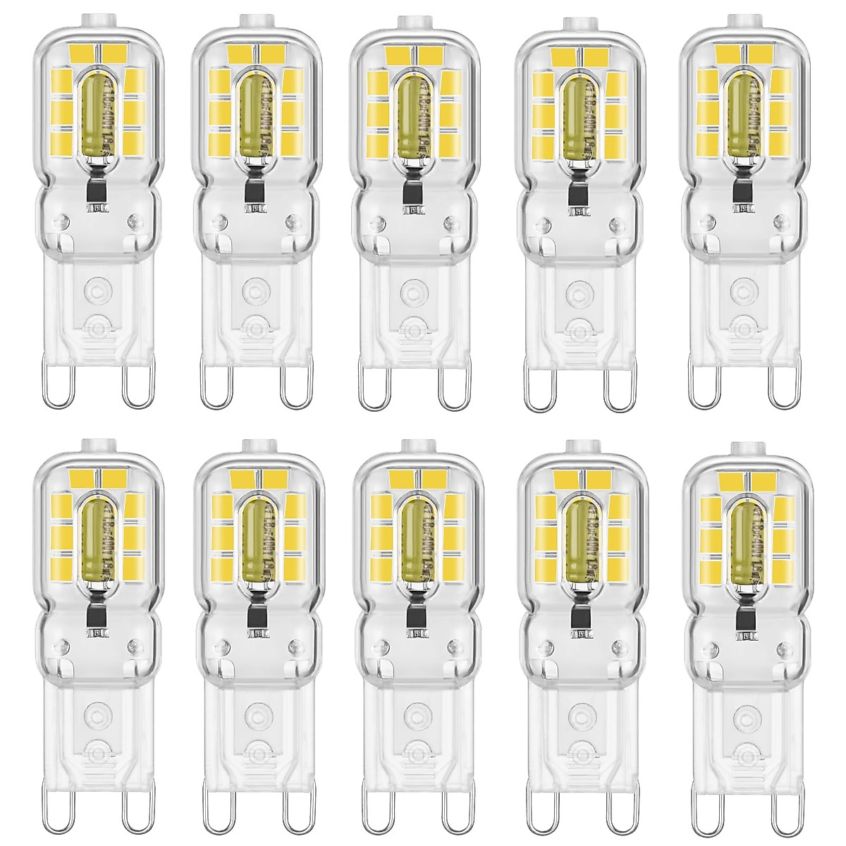 Sriomny, G9 Led Bulb 2W, 20W Halogen Equivalent, G9 Bi pin Base, 4000K, Natural White, Non-dimmable, 360° Beam Angle Bulb AC 120V G9 LED Bulb Transparent housing, 10 Pack