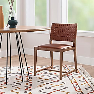 Linon Warm Brown Wood Upholstered Seat and Woven Leather Back Cleary Side Chair