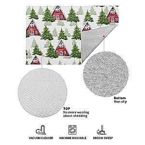 Indoor Outdoor Mats, Christmas Tree and Farm Barn Tile Pattern Door Mat, Non-Slip Absorbent Resist Dirt Entrance Mat Washable Welcome Mats for Entryway, Low-Profile Floor Mats