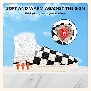 DLYiRen Checkered Slippers House Slippers for Women Men, Plush House Shoes Memory Foam Womens Outdoor Indoor Warm Plush Bedroom Shoes with Faux Fur Lining(42-43)