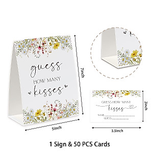 How Many Kisses Bridal Shower Game, Guess How Many Game (1 Standing Sign + 50 Guess Cards), Wildflowers Guessing Cards, Guess How Many Baby Shower Game-GK04