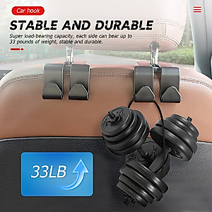 Car Headrest Hook, 4 Pack Dual Hangers for Auto Seat Back, 2 in 1 Seat Head Rest Hanger, Auto Interior Storage Organizer for Purse Bag Coat Grocery, Phone Holder, Fit for All Cars