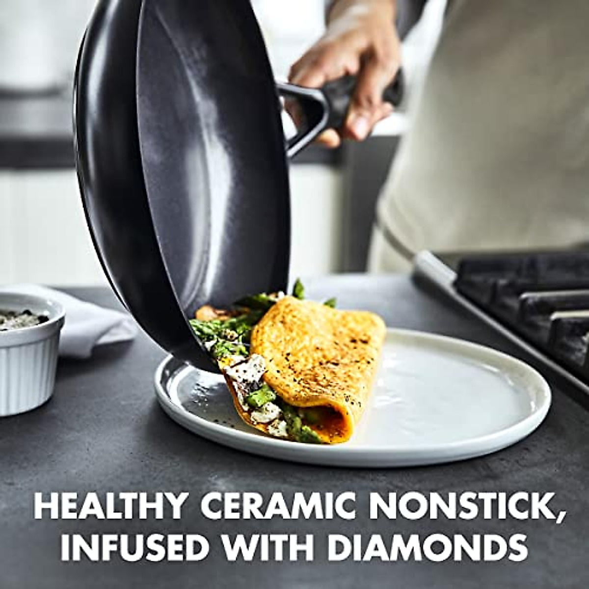 GreenPan SmartShape Healthy Ceramic Nonstick, 5 Piece Cookware Set, PFAS-Free, Dishwasher Safe, Black Marble