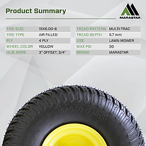 MARASTAR 21425 15x6.00-6 Tire and Wheel Assembly, Replacement Riding Lawn Mower Front Tires Compatible with 100 and 300 Series John Deere Riding Mowers, 2 pack