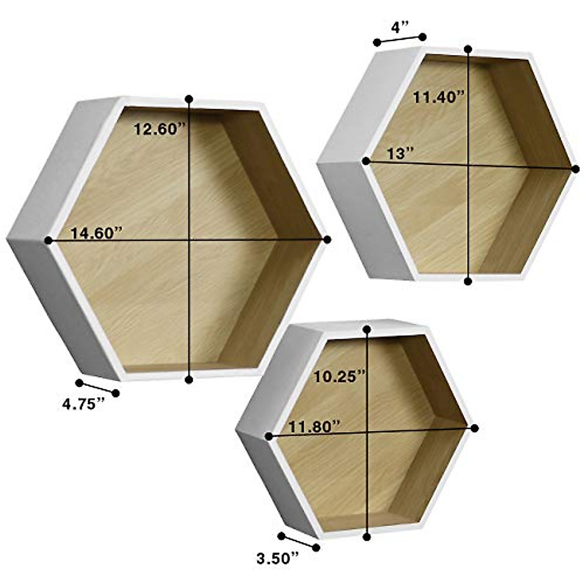 Sorbus® Floating Shelf Hexagon Set — Honeycomb Wall Mounted Shelves, Decorative Hanging Display for Collectibles, Photos Frames, Plants, and More (Set of 3 – White)