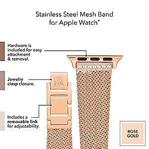 Anne Klein Mesh Fashion Band for Apple Watch, Secure, Adjustable, Apple Watch Replacement Band, Fits Most Wrists (42/44/45mm, Rose Gold),WK-1015RGRG