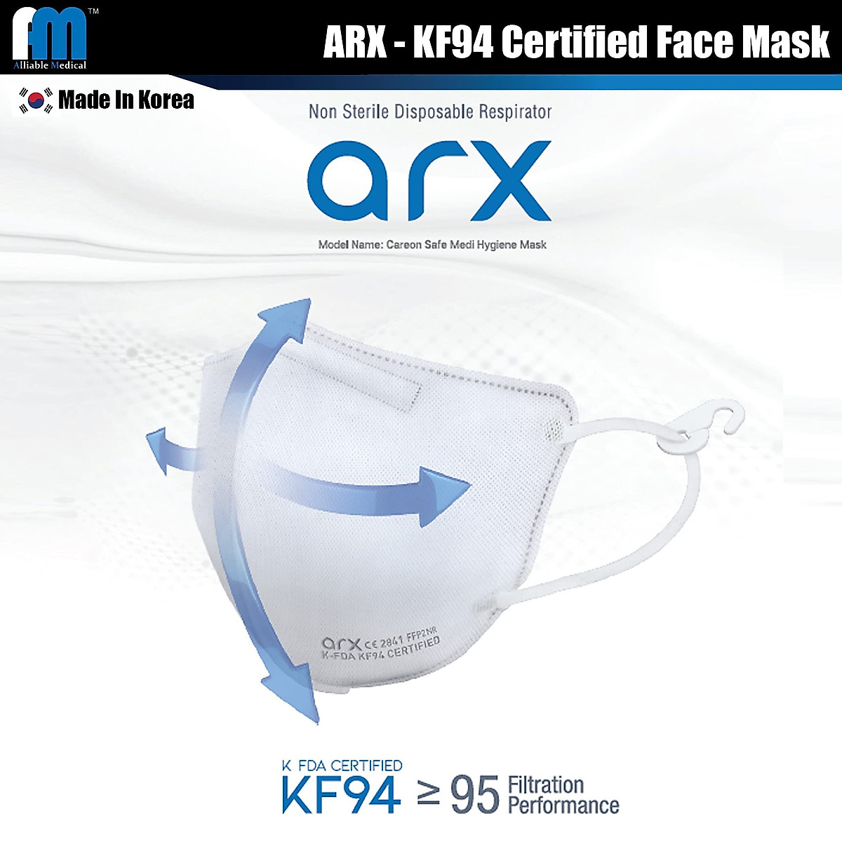 Alliable Medical [5 Pack- ADULT SIZE: MEDIUM - Individually Packaged Cup Shaped Face Mask-PROTECTION FROM FINE DUST AND PARTICLE