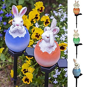 FIALAME Rabbit Garden Ornaments Outdoor Solar Pathway Lights, Bunny Resin Figurine Lamp for Courtyard Lawn, Garden Decoration Gifts (Blue)