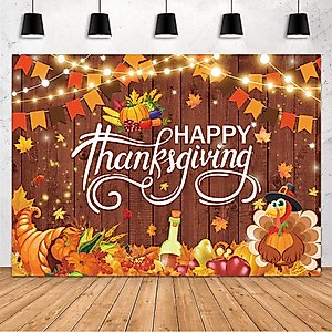 MEHOFOND Thanksgiving Party Decorations Backdrop Happy Thanksgiving Banner Fall Harvest Photography Background Autumn Pumpkin Maple Leaf Turkey Corn Fruit Red Truck Decor Photo Booth Props 7x5ft
