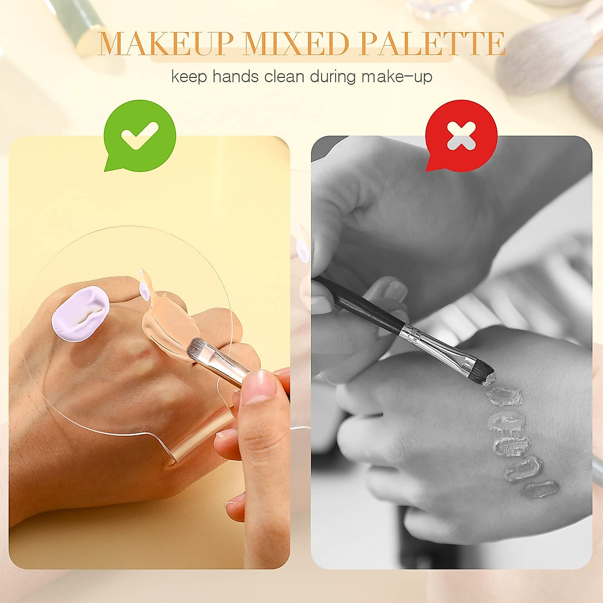 2 Pieces Makeup Mixing Palette Handheld Makeup Mixing Tray Acrylic Foundation Clear Palette Eyeshadow Hand Cosmetic Foundation Dish for Blending