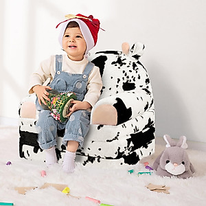 QIUODO Toddler Chair Plush with Removable Cover, Kids Sofa Bed to Lounger, Comfy Kids Couch for Kids Over 18 Months, Toddler Recliners for Kids（Milk Cow）