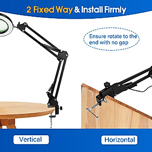 64 LED USB 10X Magnifying Desk Lamp with Clamp, Desk Hands-Free Lighted Magnifier with 3 Color Modes, 10 Level Dimmable and Flexible Gooseneck for Reading Craft Sewing Repair Close Work Beauty