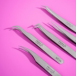 Existing Beauty Eyelash Extension Tweezers - 5 PCS of Lash DIY Precision Set, Curved Volume Lash Tweezers - Cluster Application and Removal of Eye Lashes Extensions Stainless Steel