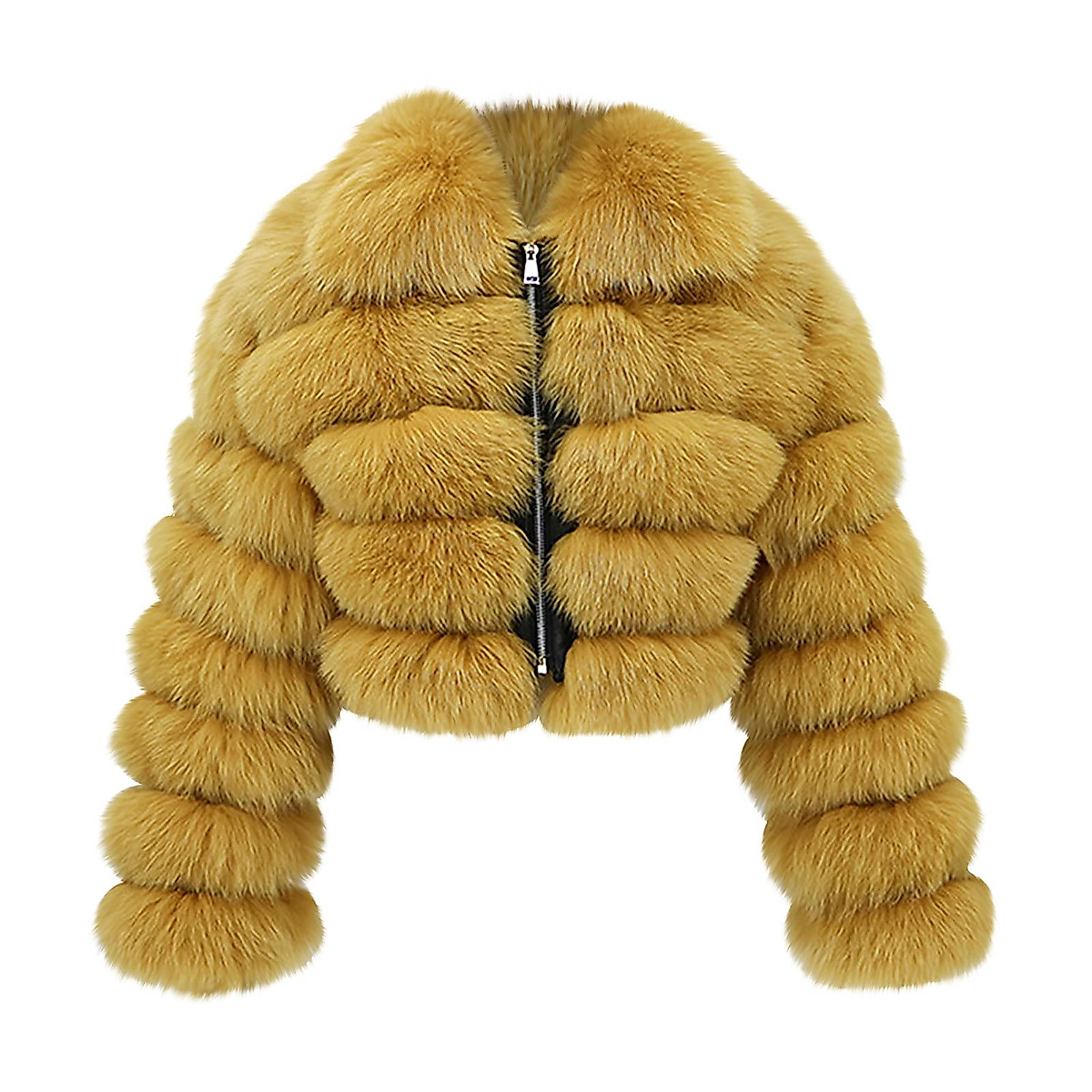 Women Luxury Fluffy Faux Fur Long Coat Jackets Open Front Solid Plush Outwear Winter Warm Oversized Overcoat Yellow