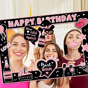 Rose Gold Birthday Party Decorations - Happy Birthday Booth Props & Frame