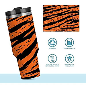 Flradish 30oz Tumbler with Handle, Tiger Skin Texture Stainless Steel Tumbler with Lid and Straws Double Wall Vacuum Insulated Leakproof Coffee Travel Mug