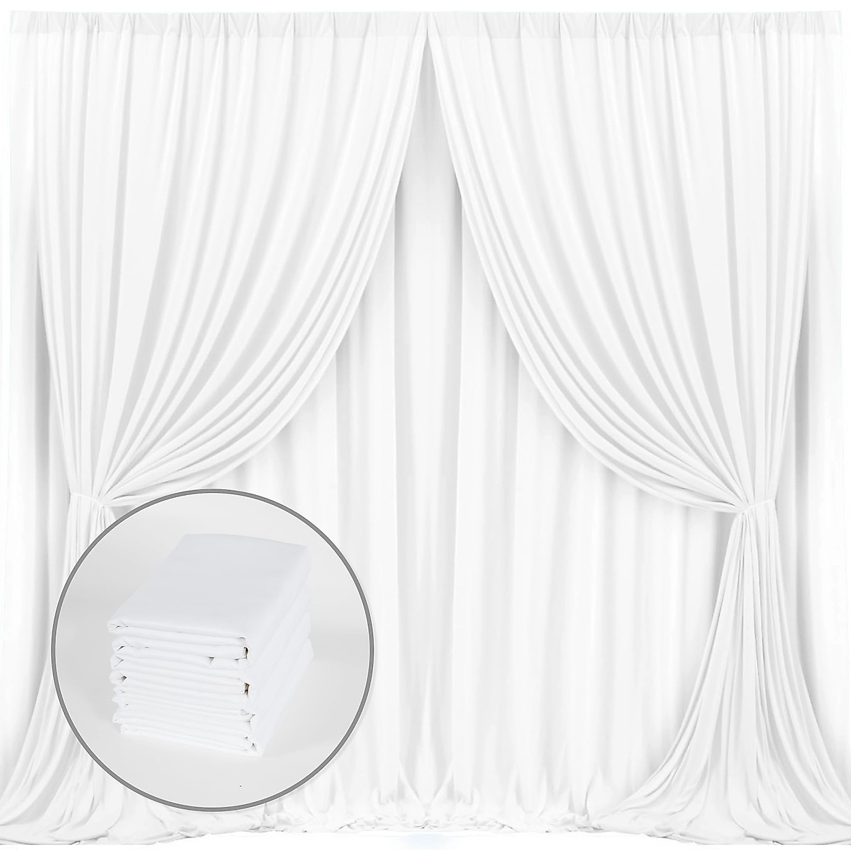 White Backdrop Curtain for Wedding Decor Holiday Party 4 Panels- White Wedding Backdrop Polyester Photography Backdrop Drapes Baby Shower Birthday Privacy Sliding Curtains Home Decor，5ft x 10ft