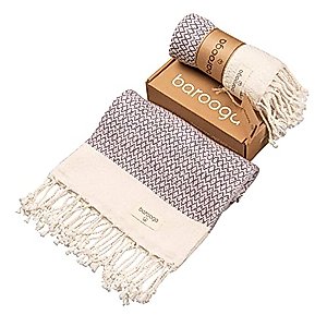 BAROOGA Turkish Hand Towel (Set of 2) for Kitchen and Bathroom | Diamond Weave, 100% Cotton, 18 X 38 inches | Prewashed Peshtemal Towel for Face, Hand, Hair, Yoga, Dishcloth, Tea Towel