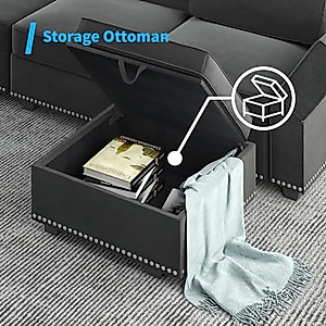 Mjkone Modular Sectional Sofa with Adjustable Armrest and Backrest for Living Room，U Shaped Couch 6 Seater Convertible Sectional Couch with Storage Ottoman -Dark Grey