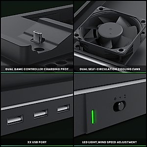 CODOGOY Vertical Charging Stand with Cooling Fan, Compatible with Xbox Series X/S Console and Controller, Dual Controller Charger Station Dock Accessories with 3 USB Ports