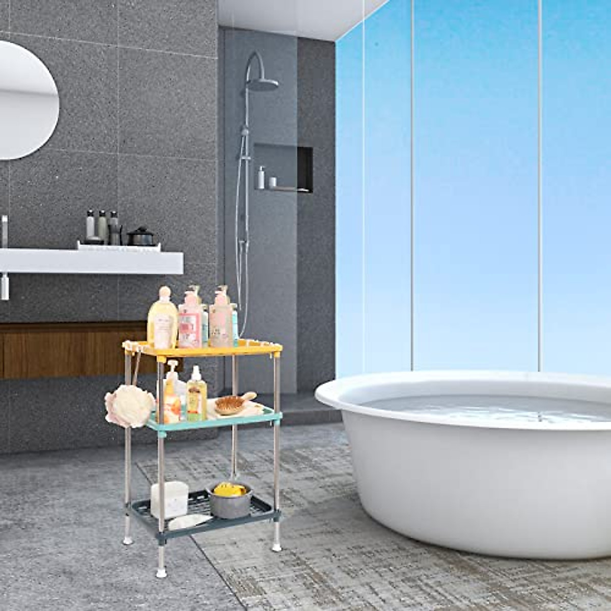 ruishetop Multicolor Plastic Storage Rack Easy Assembly Space Saving for Kitchen Laundry Room Bathroom (3-Tier)