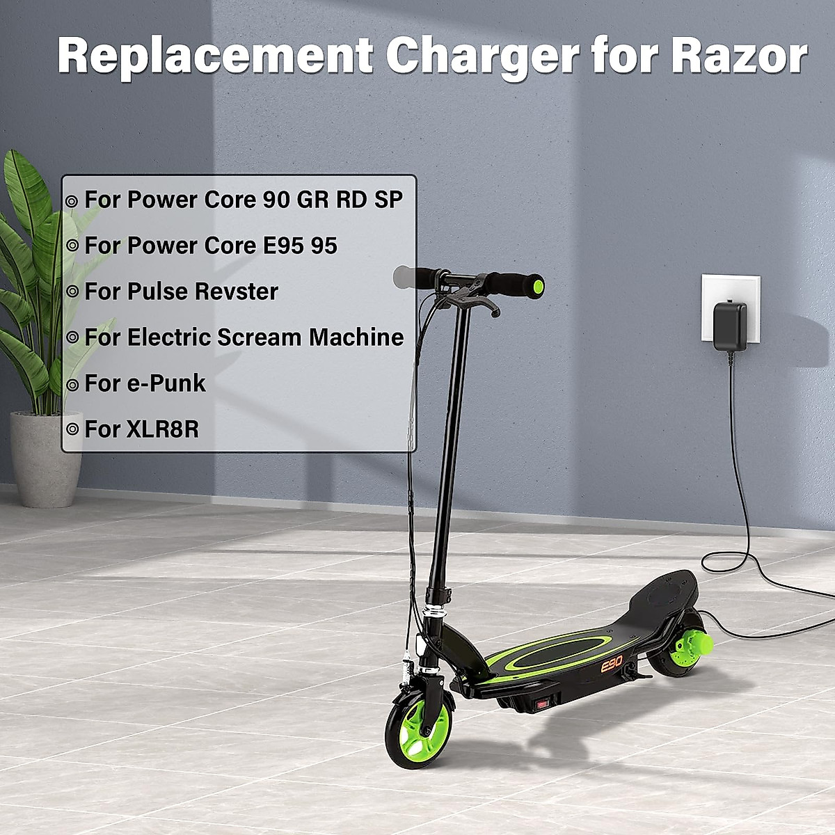 UL Listed 12V Charger for Razor Power Core E90 90 E95 95 Power Supply Compatible with XLR8R Electric Scream Machine Replacement for ePunk AC DC Adapter 6.0FT Extra Long Power Cord Adaptor