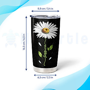 Hyturtle Personalized Gifts For Daisy Flower Lover - Birthday Christmas - Faith Hope Love Daisy Flower Print Custom Name Stainless Steel Tumbler 20oz With Straw Lid - Gifts For Her Women Girl Friend