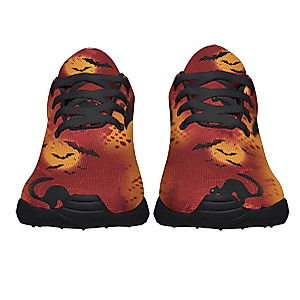 Halloween Shoes Unisex Fashion Breathable Running Sneakers Lightweight Black Cat Sneakers for Men Women Black Size 7