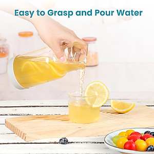 Wikapy Bedside Water Carafe and Glass Set, Night Bedside Carafe with Silicone Coaster, Water Carafe with Glass Cup for Nightstand Bedroom, Lead-free and Clear Mouthwash Dispenser for Bathroom, 18 OZ