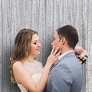 Eternal Beauty Sliver Sequin Wedding Backdrop Photography Background Party Curtain, 10Ft X 10Ft