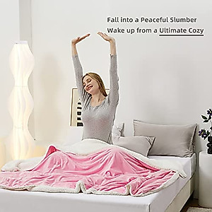 Satwip Weighted Blanket 12 Pounds for Adults - 2 PCS Weighted Throws with Washable Duvet Cover, Dual Comfort with Fuzzy Warm Flannel and Soft Cozy Sherpa, 48 x 72 Inches, Pink White