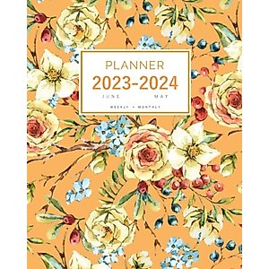 Planner 2023-2024: 8x10 Weekly and Monthly Organizer Large from June 2023 to May 2024 | Vintage Rose Wildflower Berry Design
