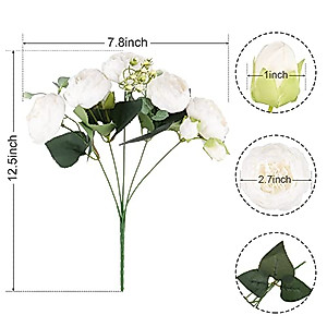 DEEMEI Artificial Peonies Flower Silk Peony Bouquet 4 Bundles Faux Persian Rose with Eucalyptus Leaves for Home Wedding Party Decoration (White)