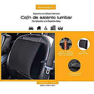 Pharmedoc Lumbar Support Pillow for Office Chair and Car Seat, Perfectly Balanced Memory Foam, Versatile Use Lower Back Cushion