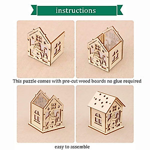 Wood Craft Kits Unfinished Small Houses 3D Cutting Wooden Puzzle Toy for Kids and Adults Build Your Own Perfect Decoration-Including 7 pcs