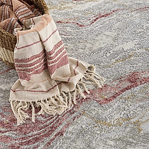 Hauteloom Liverpool Modern Abstract Bedroom Living Room Area Rug - Marble Swirl Pattern - Contemporary Bohemian Farmhouse - Pink, Red, Grey, Off White - 7'10" x 10'