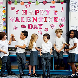 69 Pieces Valentine's Day Cutouts Romantic Gnome Heart Cutouts with 100 Pieces Glue Point Dots Valentines Day Bulletin Board Decorations Valentine Cardboard Paper Cutting for Classroom Decoration