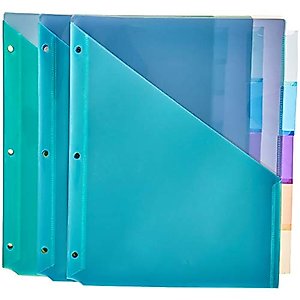 Amazon Basics Two Pocket Plastic Dividers with 5 Tabs, Multicolor, Pack of 3 Sets