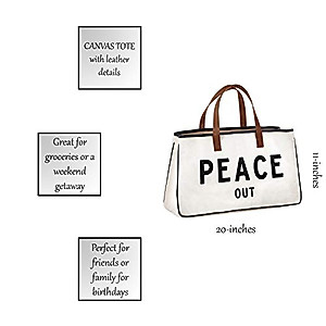 Santa Barbara Design Studio Tote Bag Hold Everything Collection Black and White 100% Cotton Canvas with Genuine Leather Handles, Large, Peace Out