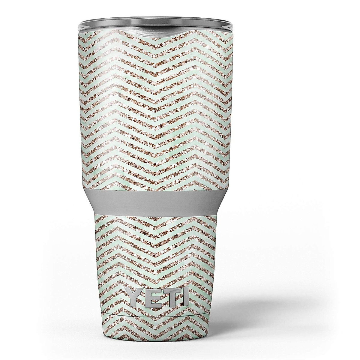 Design Skinz Brown and Green Glimmer Chevron - Skin Decal Vinyl Wrap Kit compatible with the Yeti Rambler Cooler Tumbler Cups