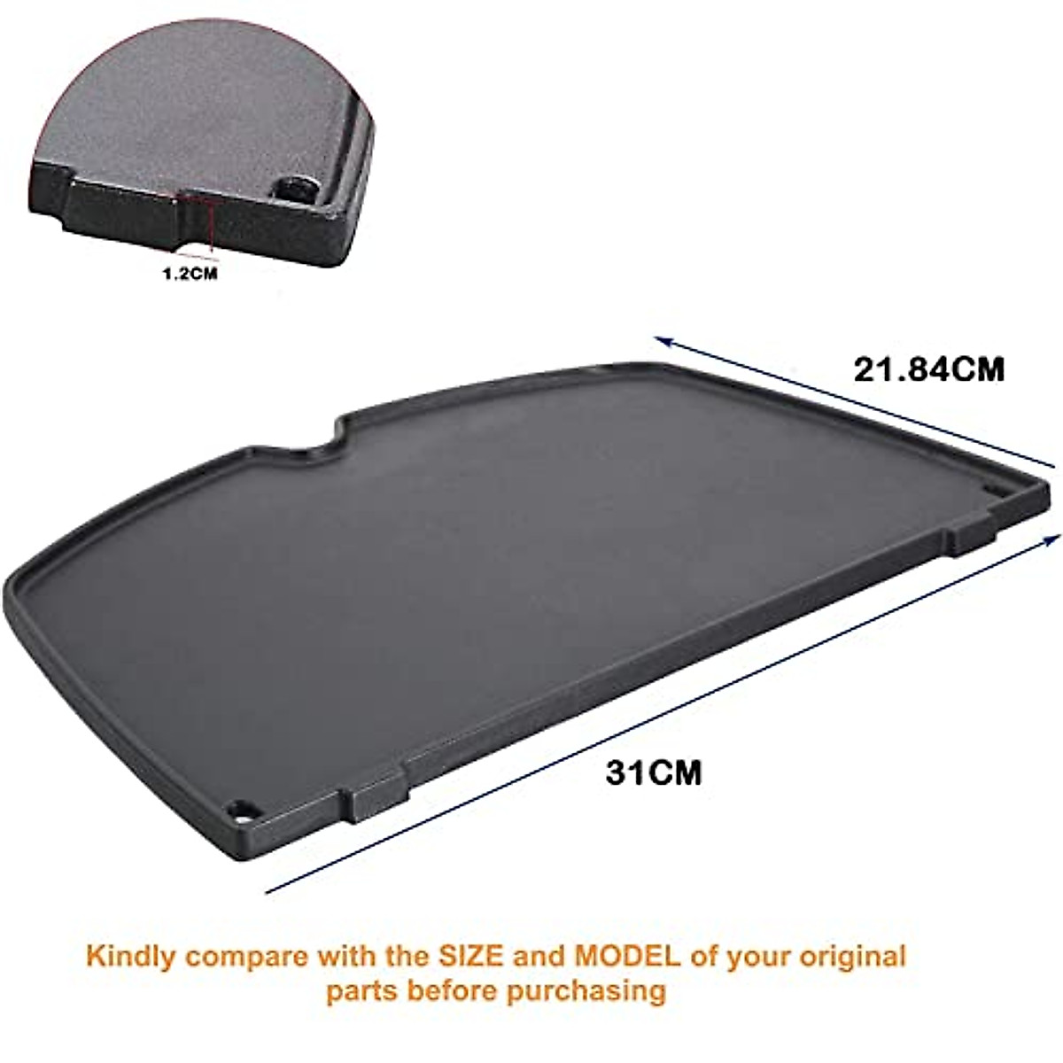 6558 Cast Iron Cooking Griddle for Weber Q100 Q120 Q140 Q1000 Q1200 Q1400 Series Gas Grills，6558 Grill Cooking Griddle Parts 12.6 x 8.6 Inches