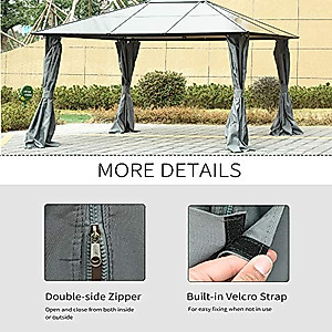 Outsunny 10' x 12' Universal Gazebo Sidewall Set with 4 Panels, Hooks/C-Rings Included for Pergolas & Cabanas, Grey